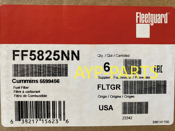 FF5825NN (CASE OF 6) FLEETGUARD FUEL FILTER BF46129 Cummins ISX11.9, 1 ...
