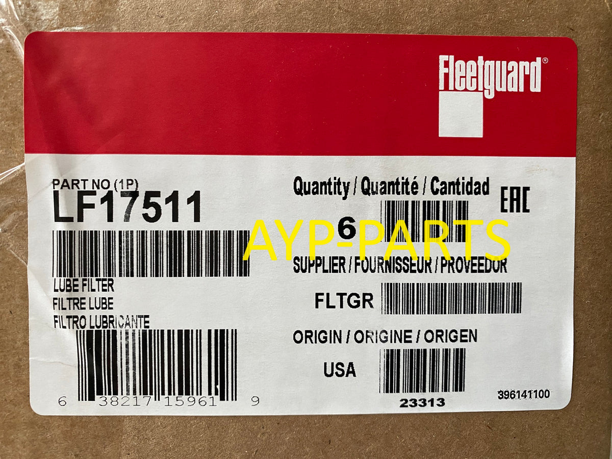 LF17511 (CASE OF 6) FLEETGUARD OIL FILTER P7505 DD13 DD15 DD16 a029 ...