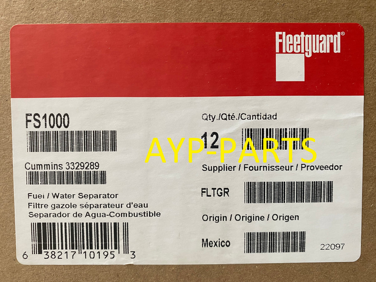 FS1000 (CASE OF 12) FLEETGUARD FUEL FILTER BF1259 Caterpillar Cummins ...